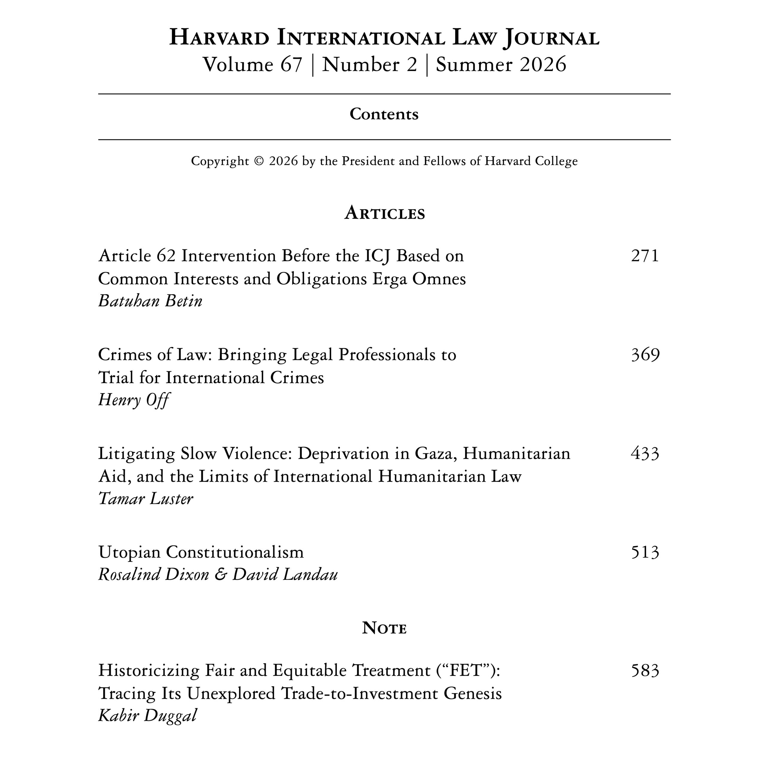 Volume 67, Issue 2 – Harvard International Law Journal